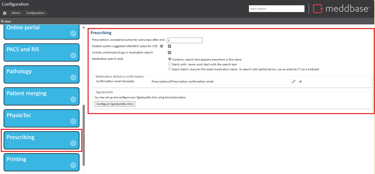 Admin > Configuration > Prescribing – Meddbase Help Center